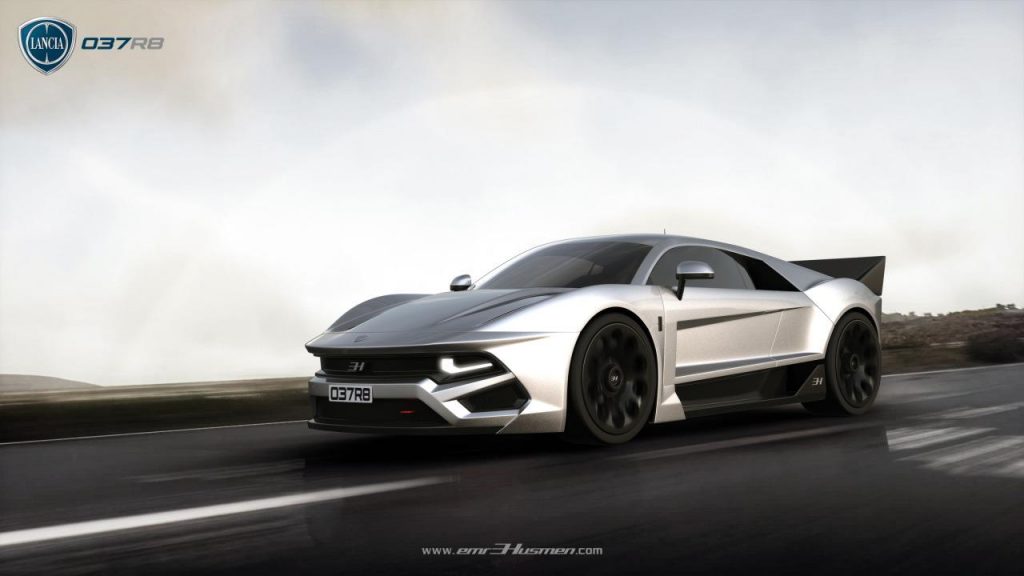 Il rendering della Lancia Rally 037 con contenuti attuali