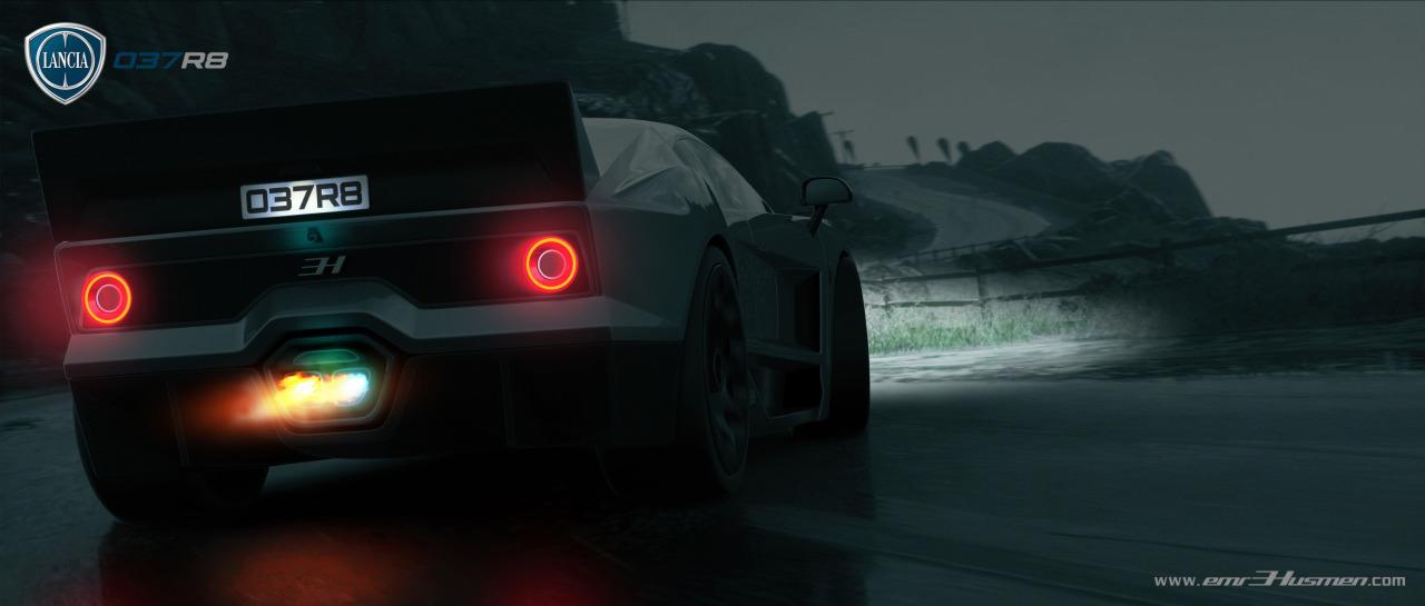 Il rendering della Lancia Rally 037 con contenuti attuali