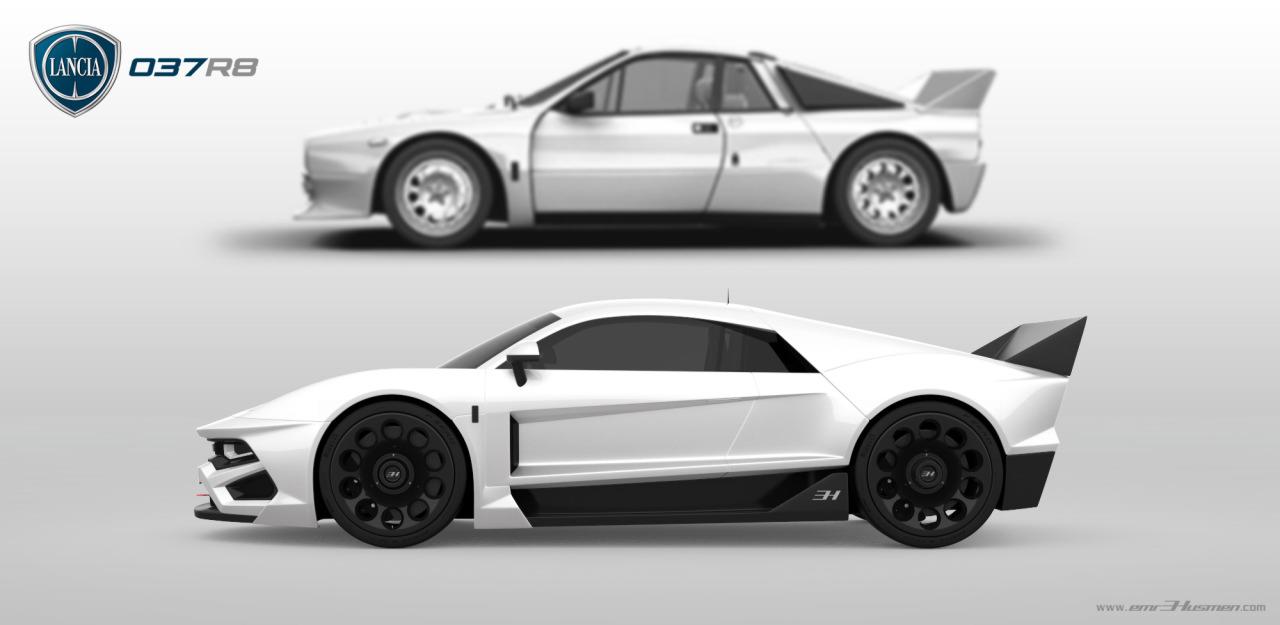 Il rendering della Lancia Rally 037 con contenuti attuali